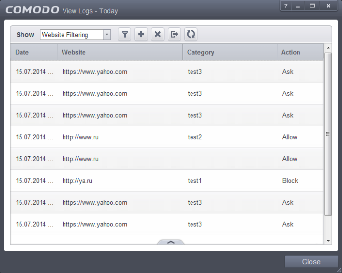 Website Filtering Logs, Web Filter | Comodo Client Security Help | COMODO